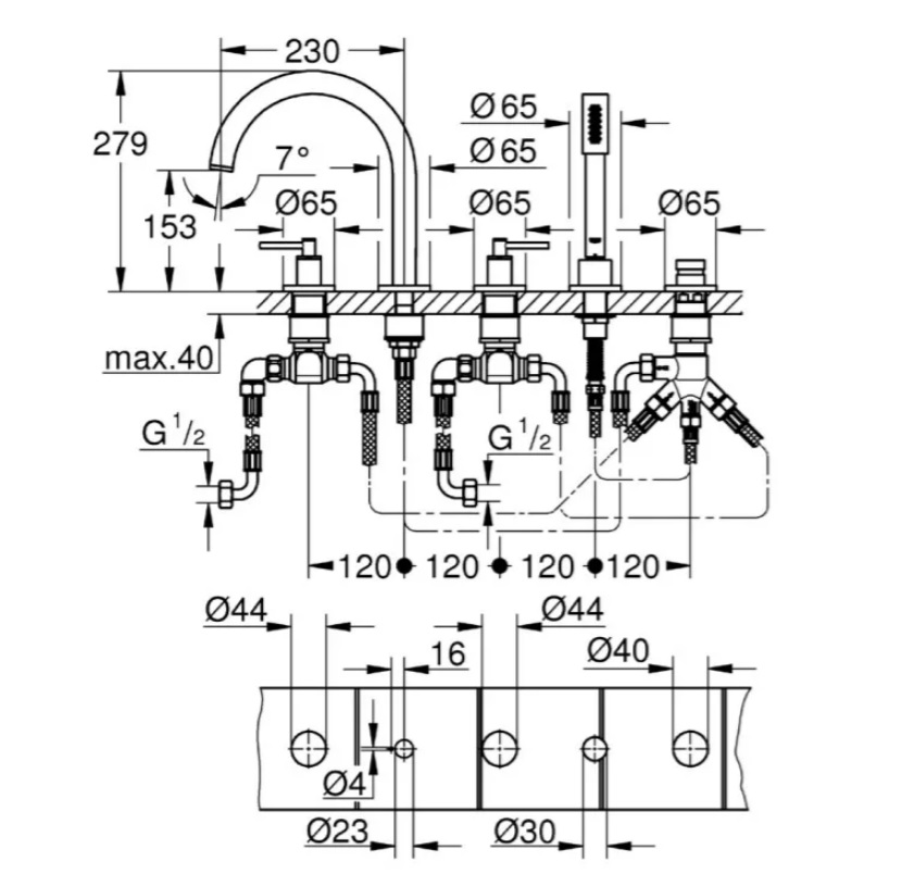Grohe 19922DA3 Atrio New Classic 5 lyukas kád-zuhanycsaptelep, warm ...