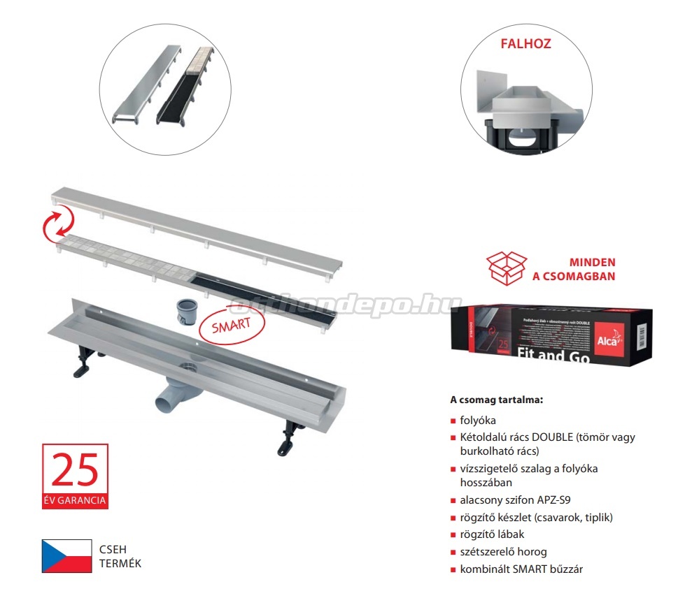 Alcaplast, APZ23-DOUBLE9-850 Fit and Go Wall Zuhanyfolyóka, 2in1-ben ...